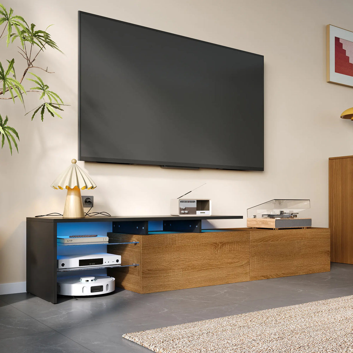 Aosom Modern TV Stand with Glass Shelves and LED Lighting — Wholesale ...