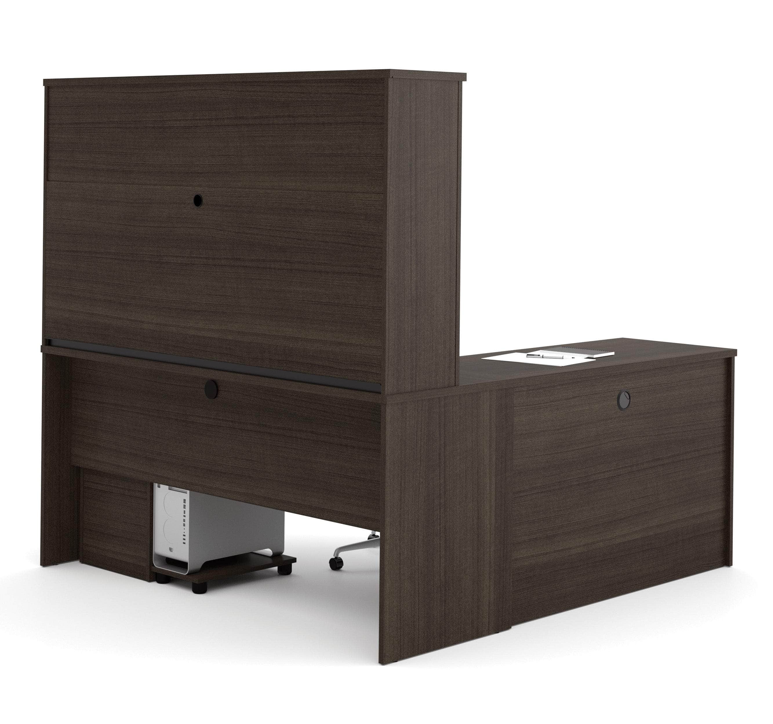 Modubox Embassy 66W L-Shaped Desk with Two Pedestals and Hutch in Dark ...