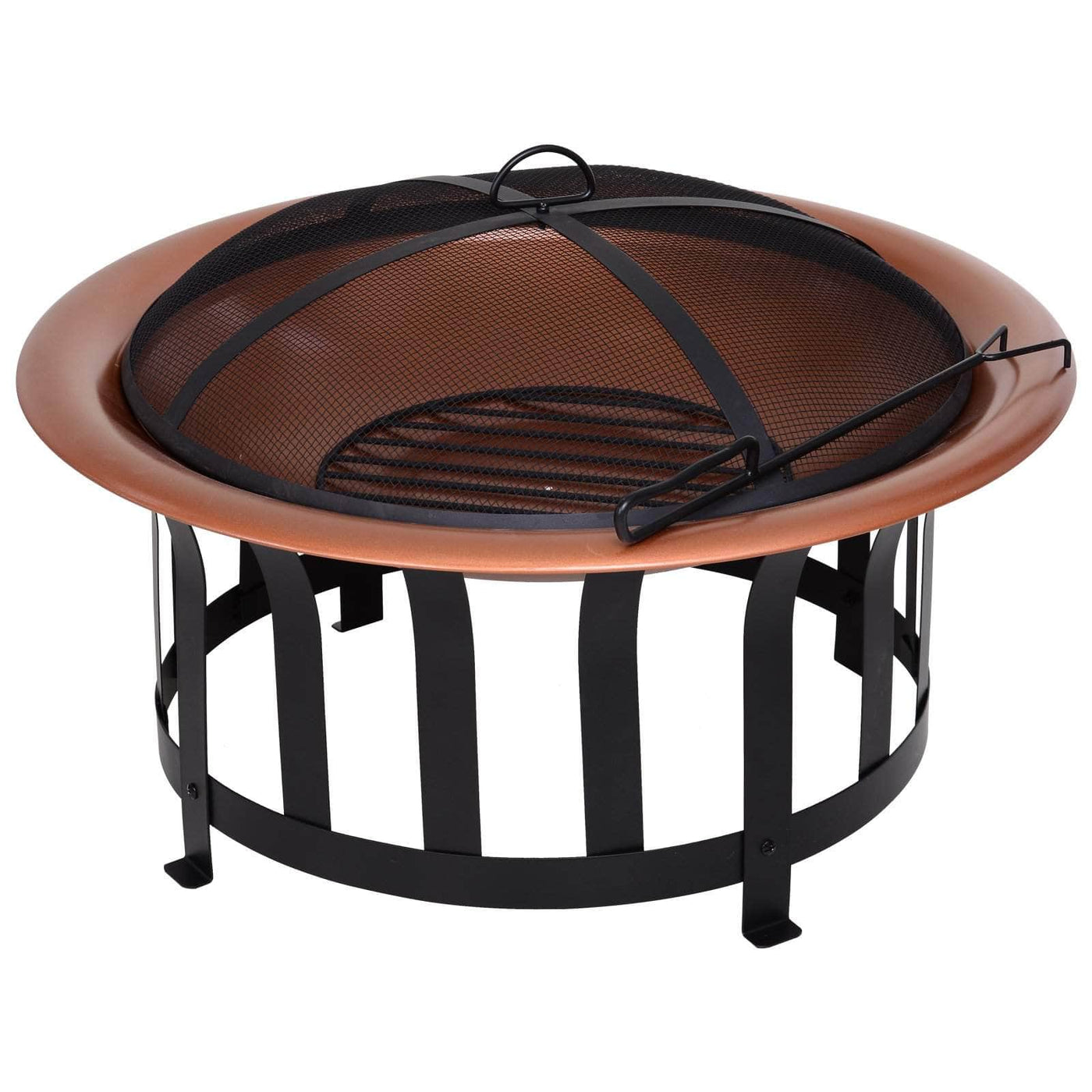 Outsunny 30 Inch Portable Wood Burning Round Steel Outdoor Fire Pit ...