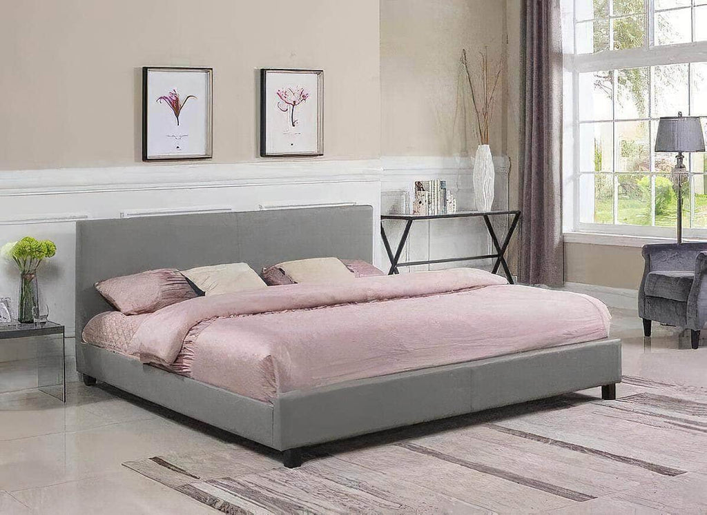 True Contemporary Charlotte Grey Tufted Linen Platform Bed with Three ...