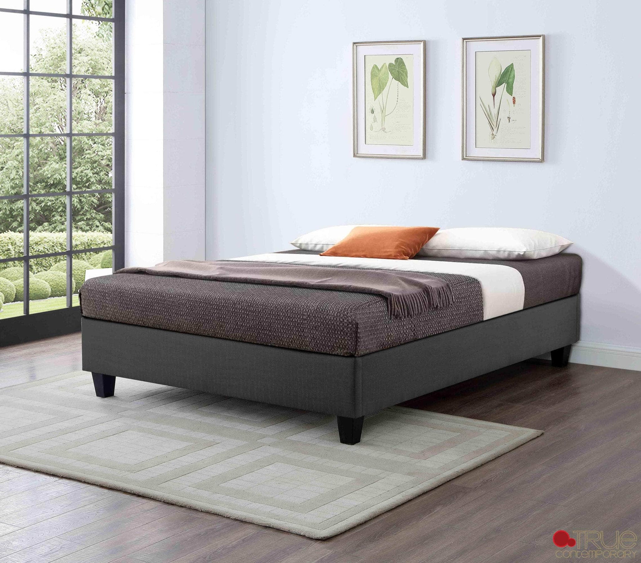 True Contemporary Charlotte Grey Tufted Linen Platform Bed with Three ...